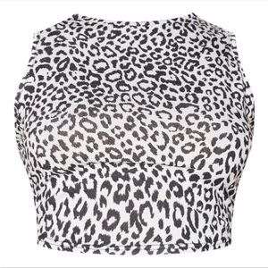 PrettyLittleThing | Tops | White Jersey Leopard Print Racer Crop Top ...